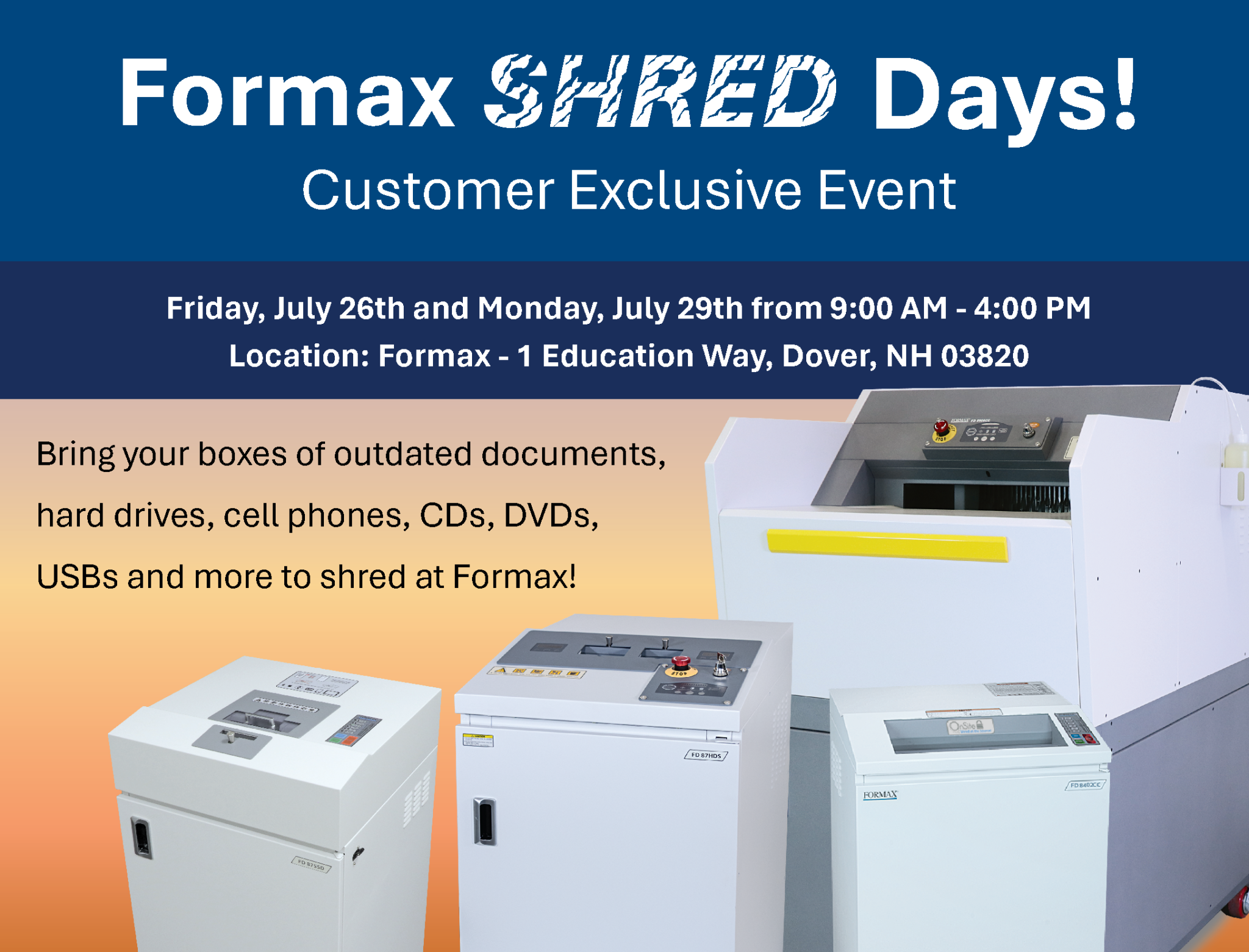 Formax Shred Days - Registration Confirmation - Formax Direct